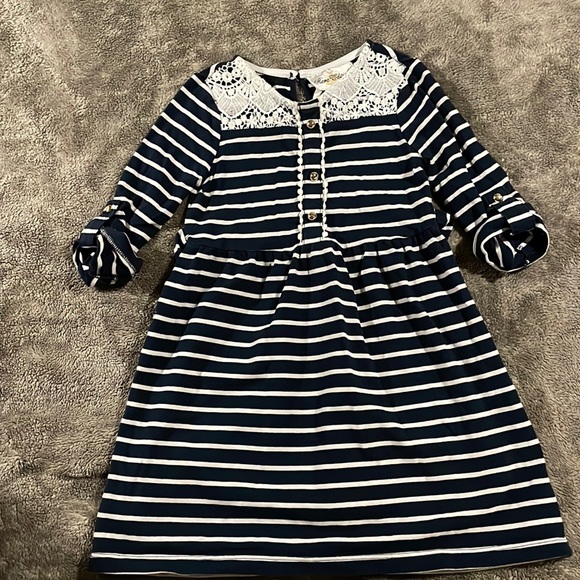 Dresses | Pretty Navy Blue And White Striped Dress With Lace Bodies ...